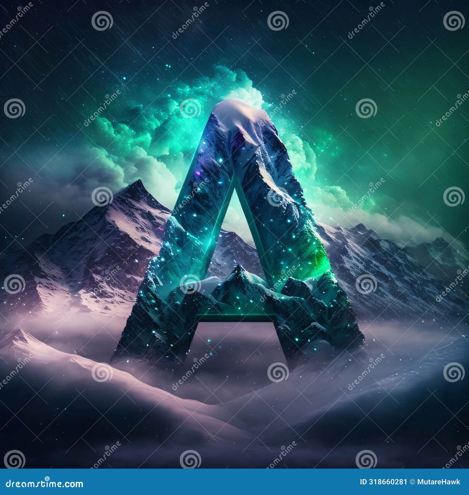 Letter a in Outer Space with Mountains and Stars. 3D Rendering Stock ...