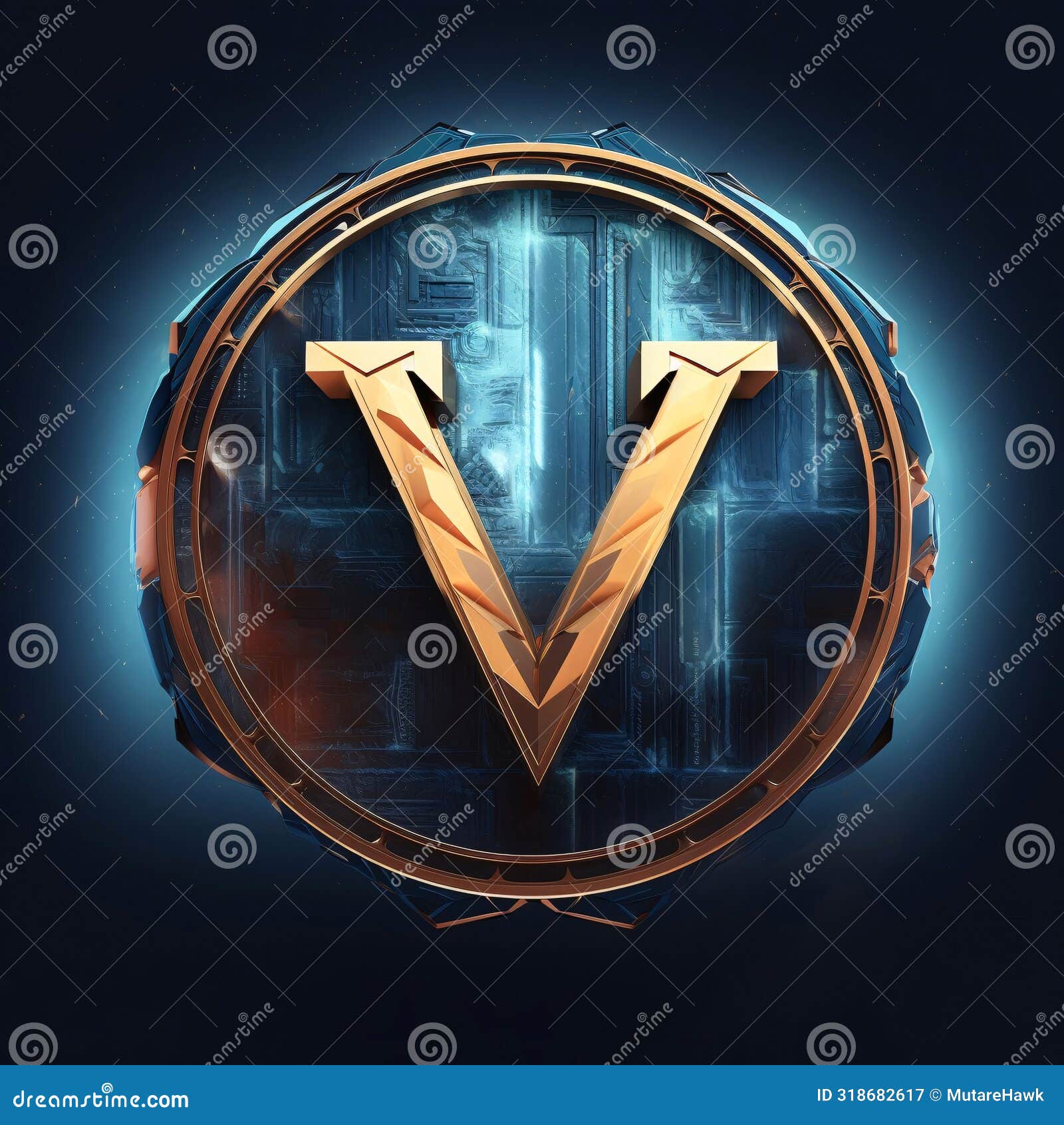 Letter V in Space, 3d Render, Computer Digital Image Stock Illustration ...