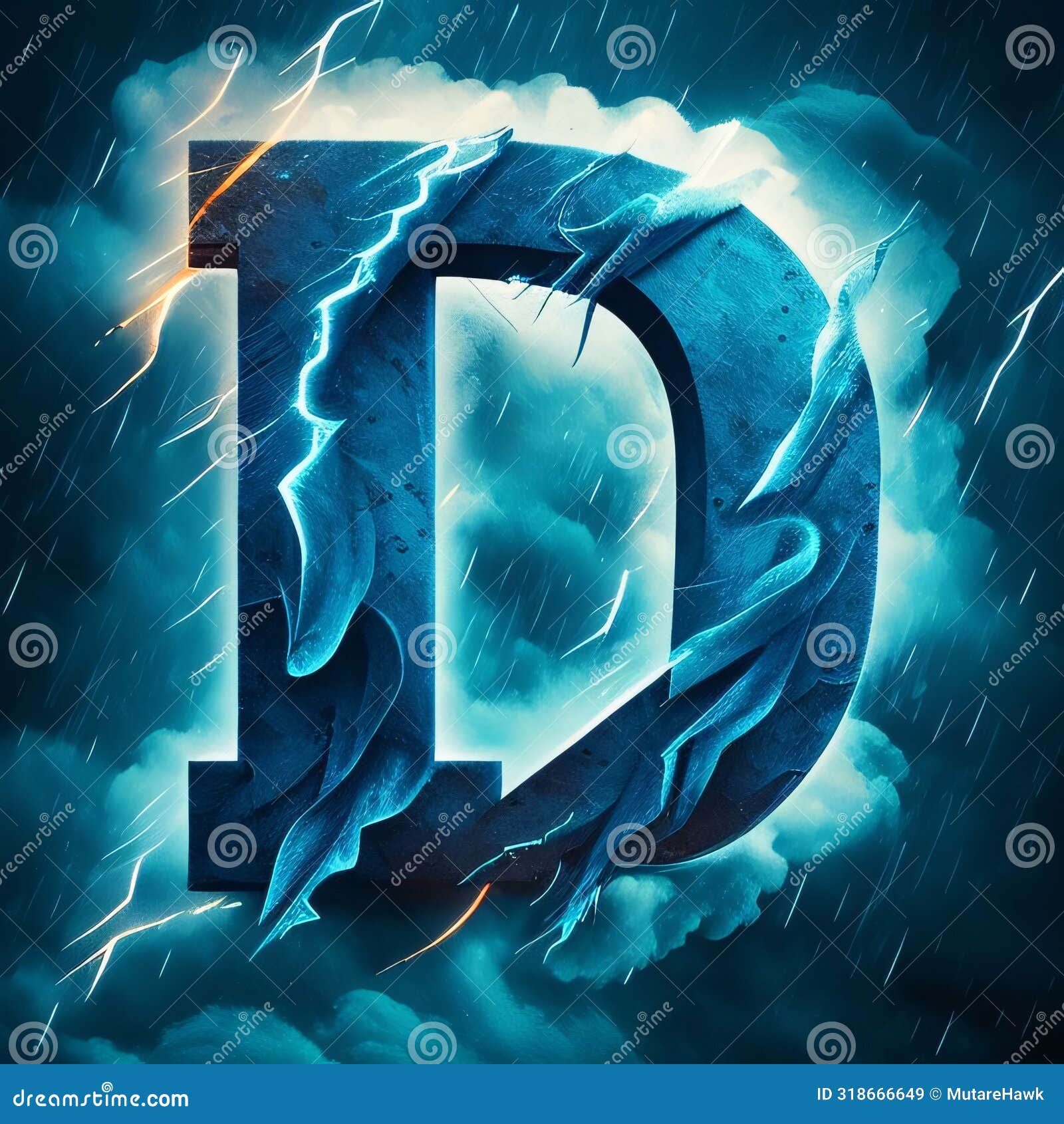 Uppercase Letter D with Thunderstorm and Lightning in the Sky Stock ...