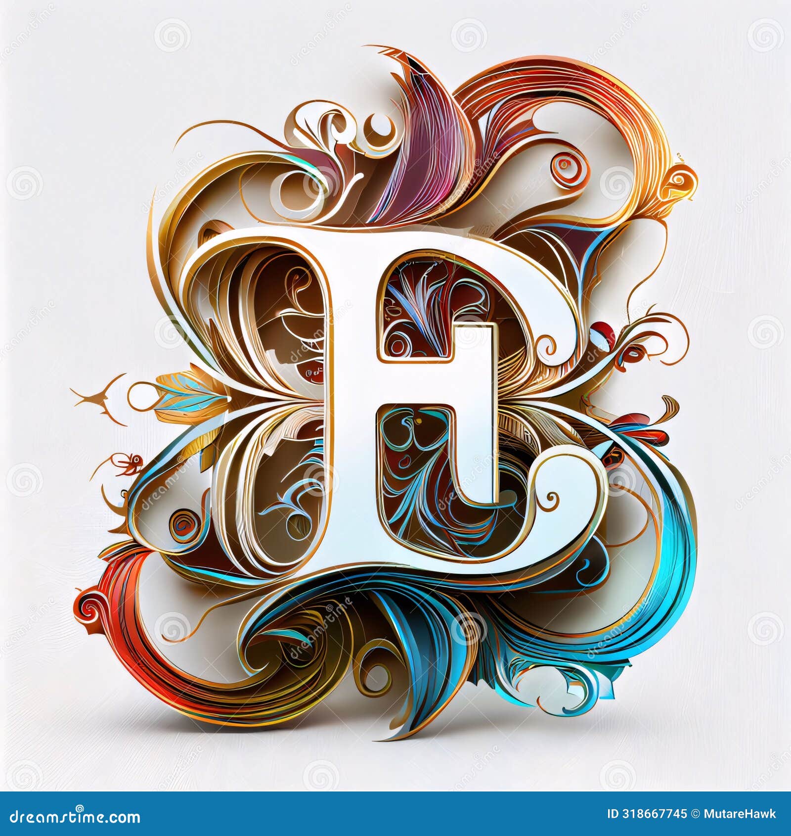 Vector Illustration of Stylized Letter E in the Style of Baroque Stock ...