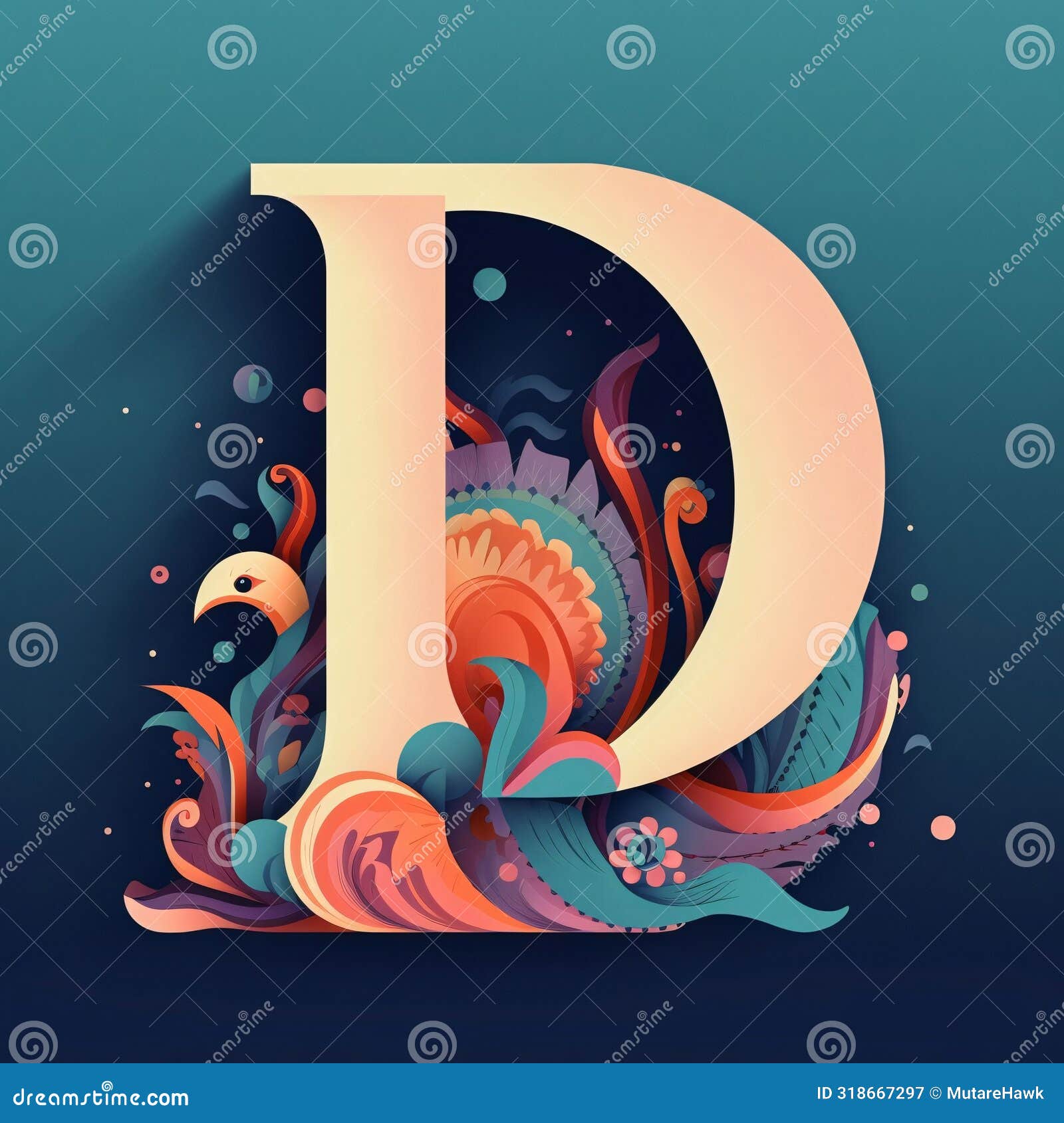 Vector Letter D in the Form of a Stylized Floral Background Stock ...