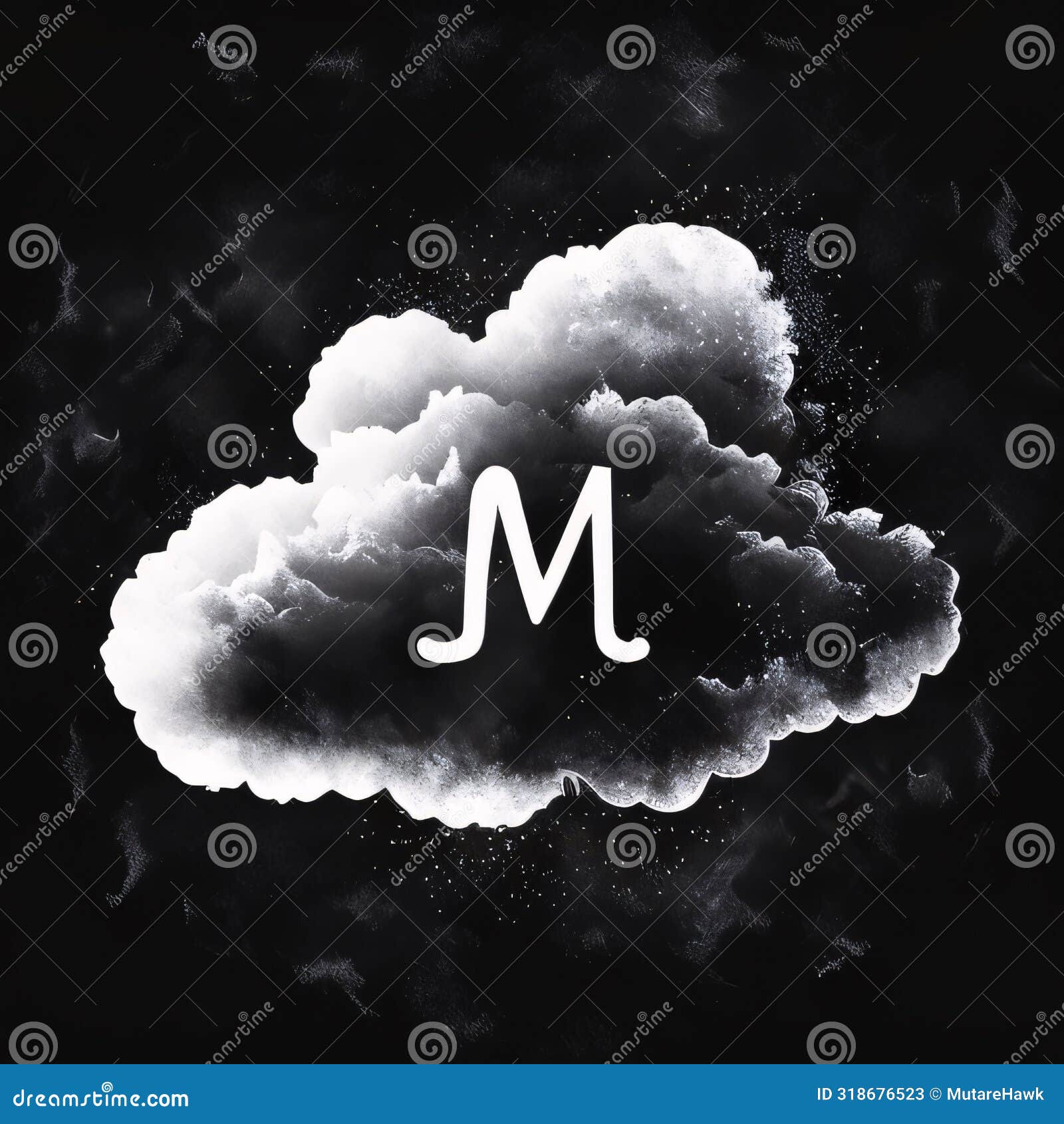 White Cloud with Letter M in the Dark. 3D Rendering Stock Illustration ...