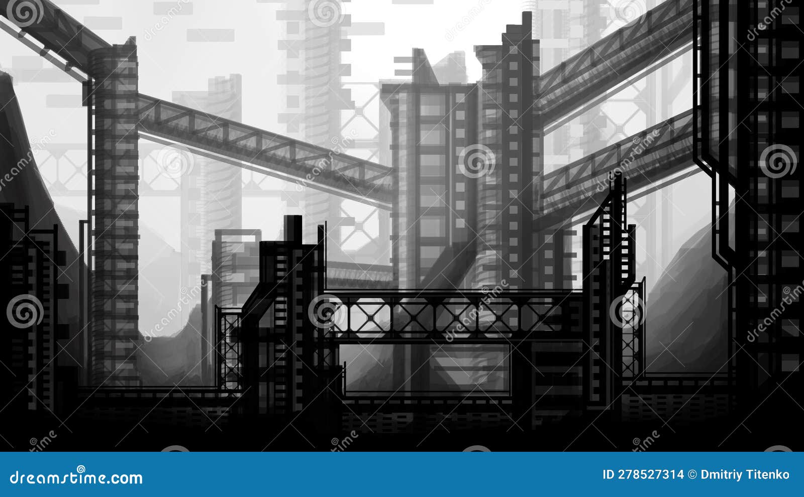 Graphic, Architectural Abstraction with Huge Industrial Buildings and ...