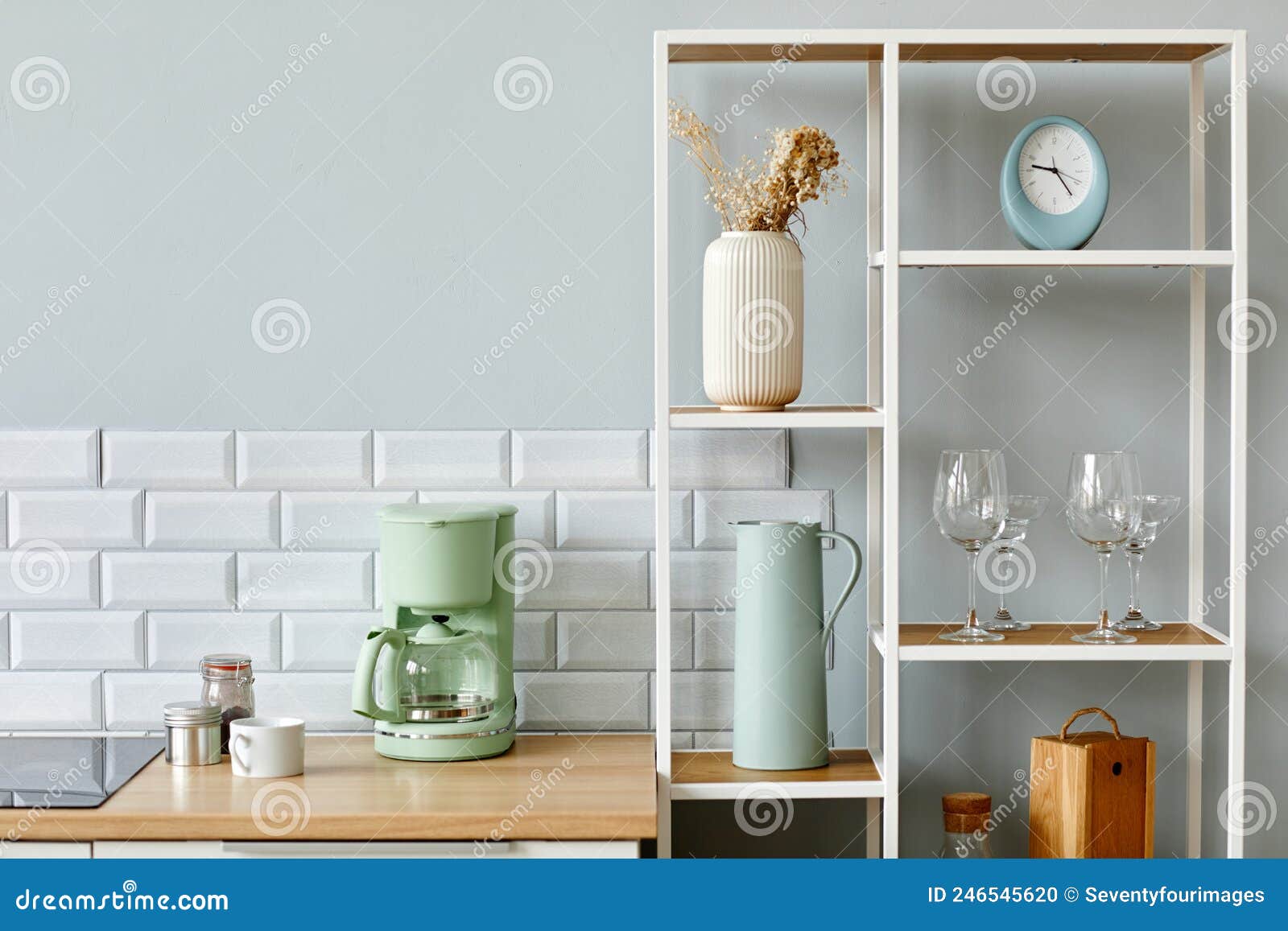 Open Kitchen Shelf Background Stock Photo - Image of cooking, table ...