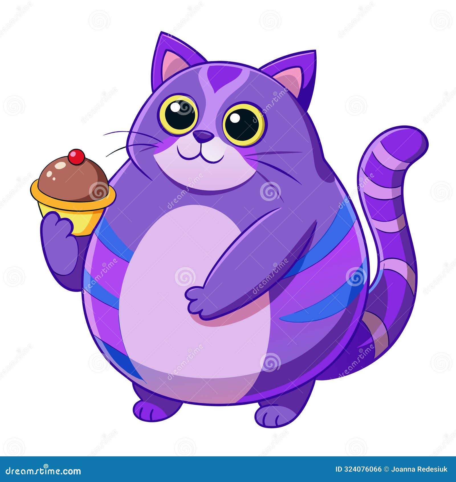 Graphic of a Big Fat Purple Cat with Cupcake Stock Illustration ...