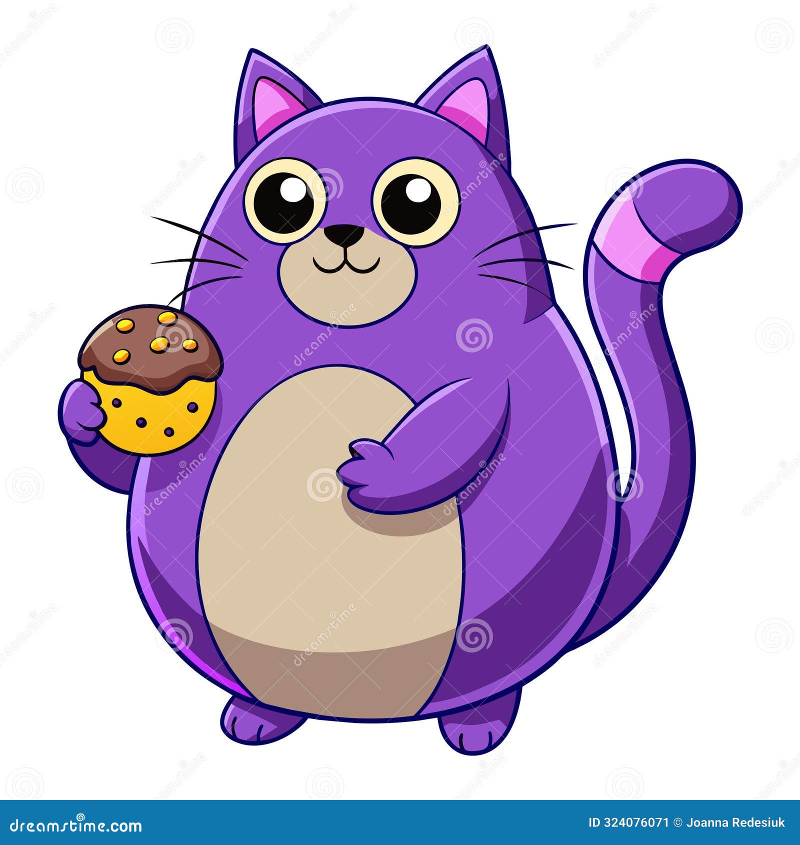 Graphic of a Big Fat Purple Cat with Cupcake Stock Illustration ...