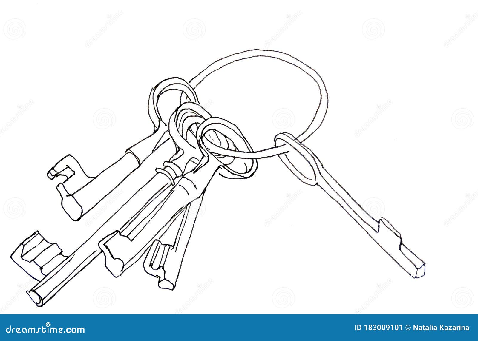Graphic Black and White Drawing Keys on a Ring Stock Illustration ...