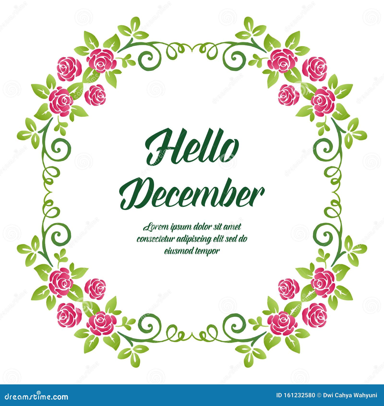 Graphic of Card Hello December, with Design Element of Pink Wreath ...