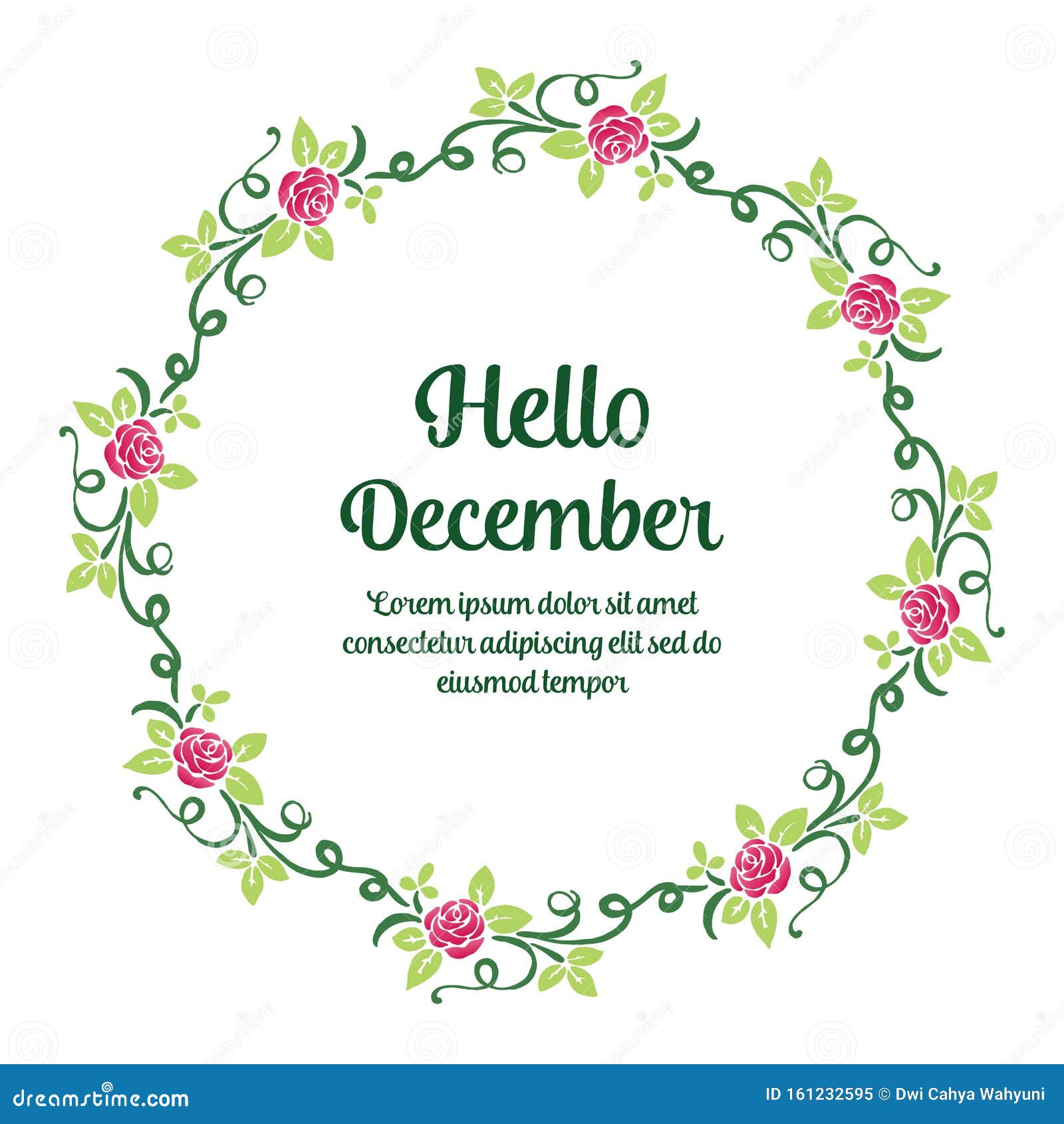 Graphic of Card Hello December, with Design Element of Pink Wreath ...