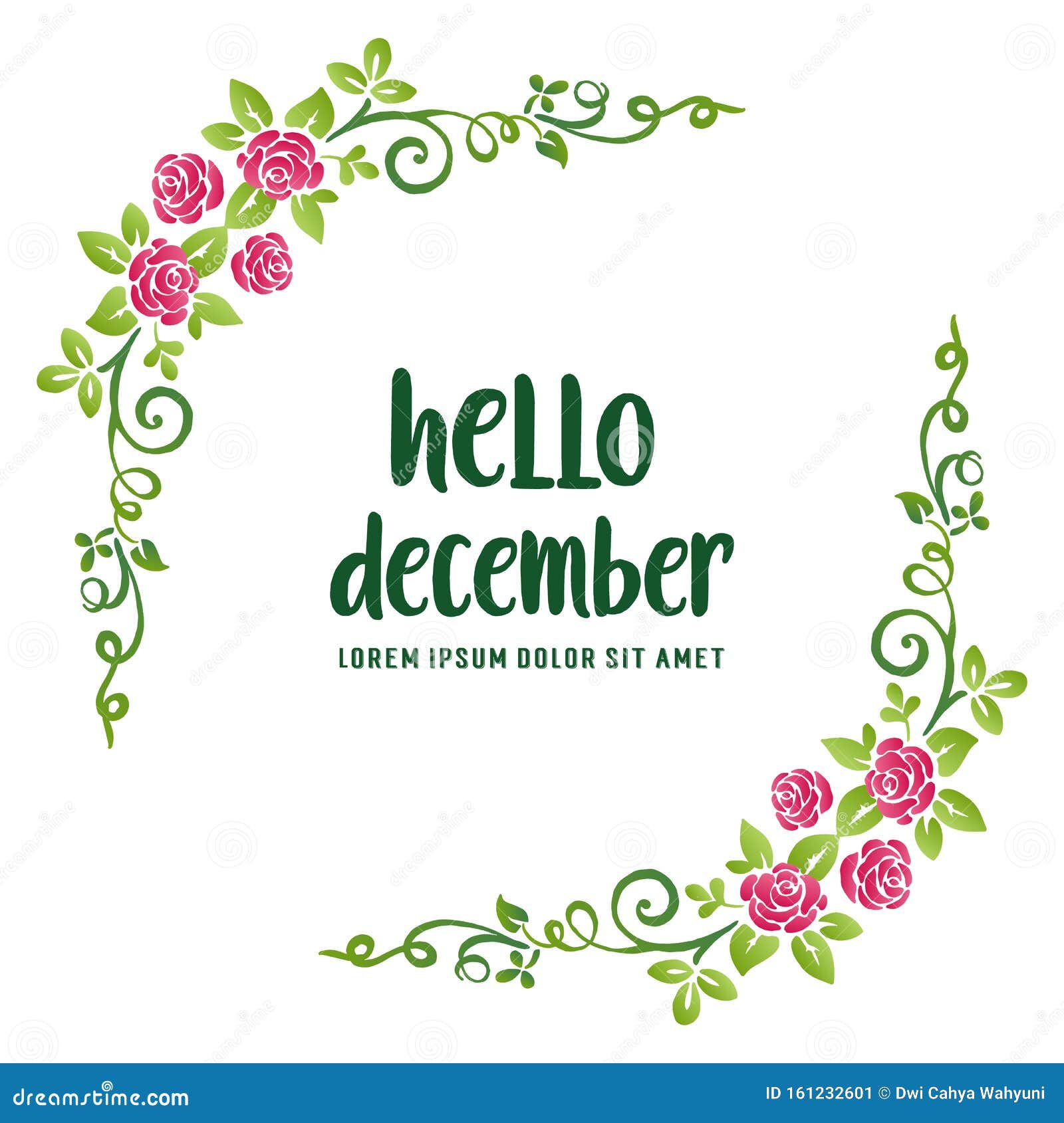 Graphic of Card Hello December, with Design Element of Pink Wreath ...