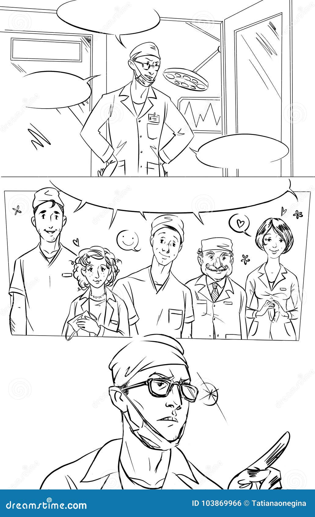 Graphic Comic Page with Cartoon Doctors at the Hospital Stock ...