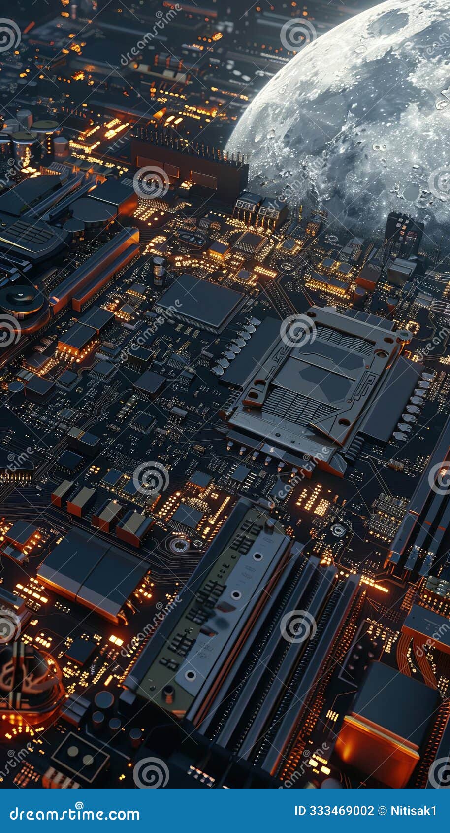 Graphic of Conceptual Art of Futuristic Technology on a Moonlit ...