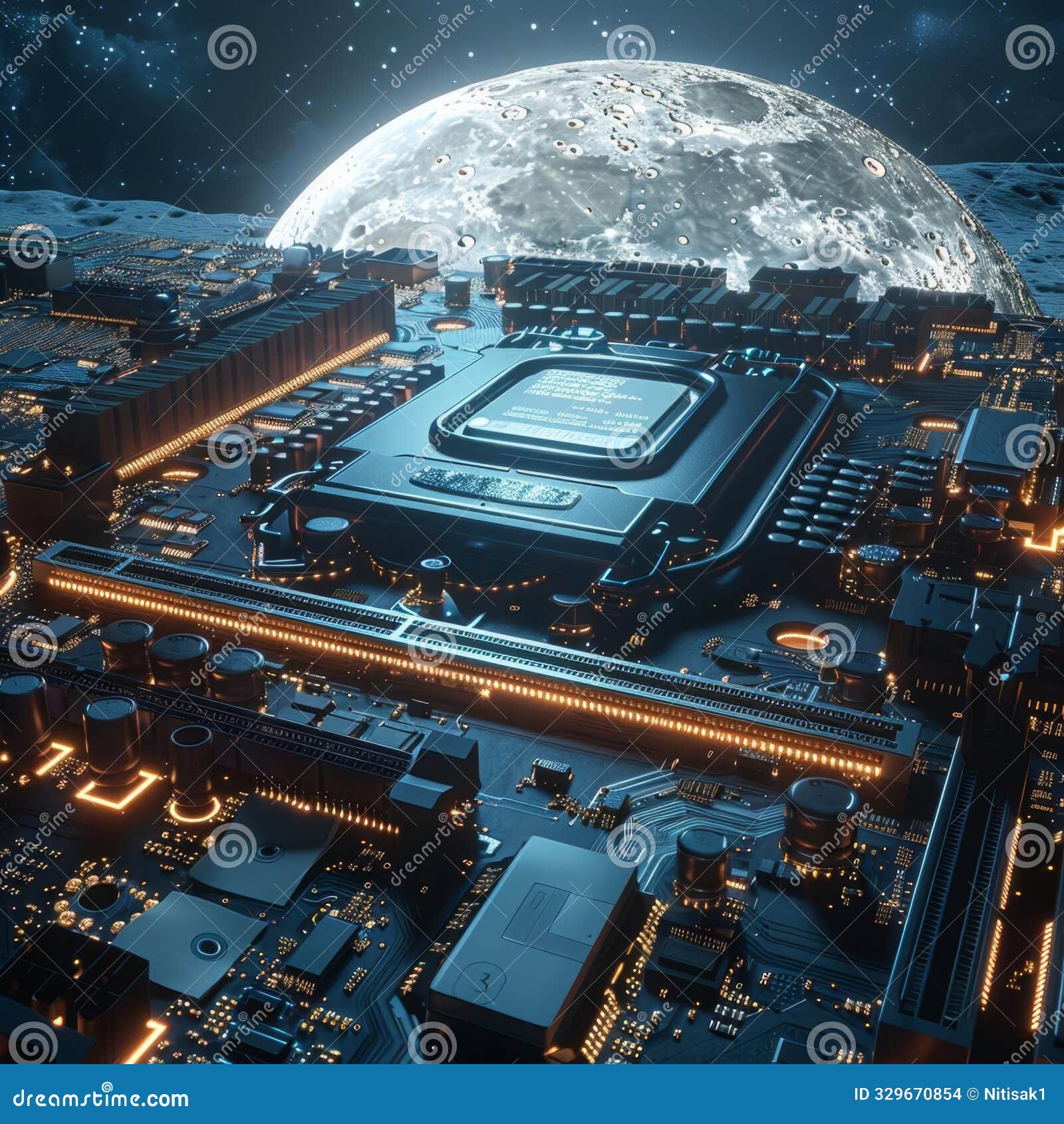 Graphic of Conceptual Art of Scientific Data Visualization on a Moonlit ...