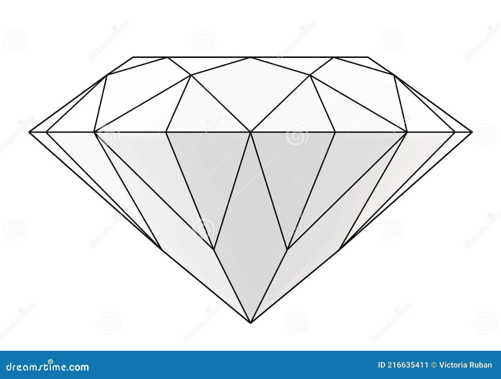 Graphic Contour Diamond Isolated on White, Simple Polygonal Brilliant ...