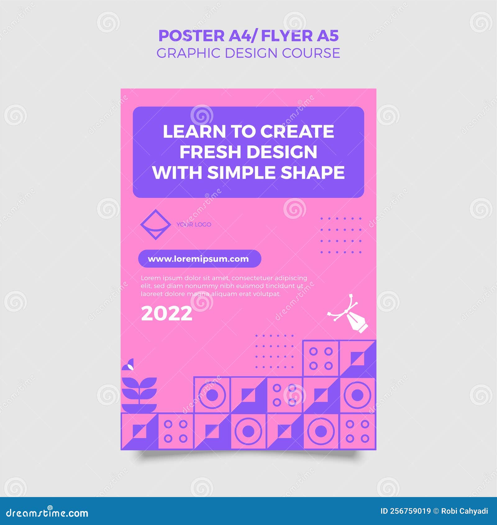 Graphic Course Poster A4 Template 01, Purple Background And Simple ...