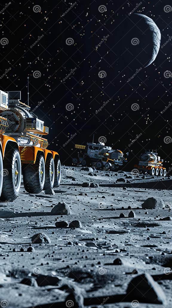 Graphic of 3D Model of Advanced Vehicles on the Lunar Surface with Data Visualizations Stock ...