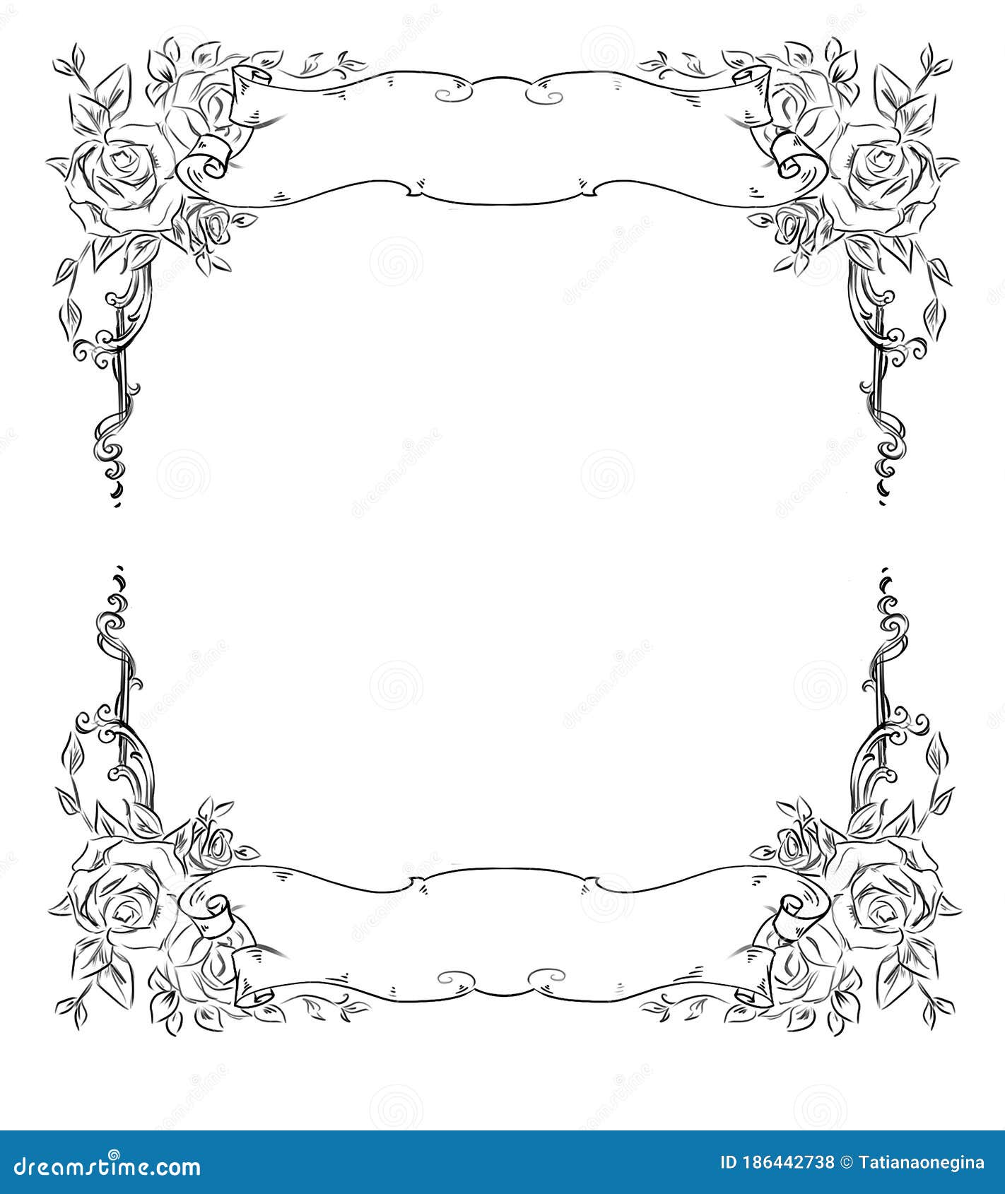 Graphic Decorative Border with Scrolls and Roses Stock Illustration ...