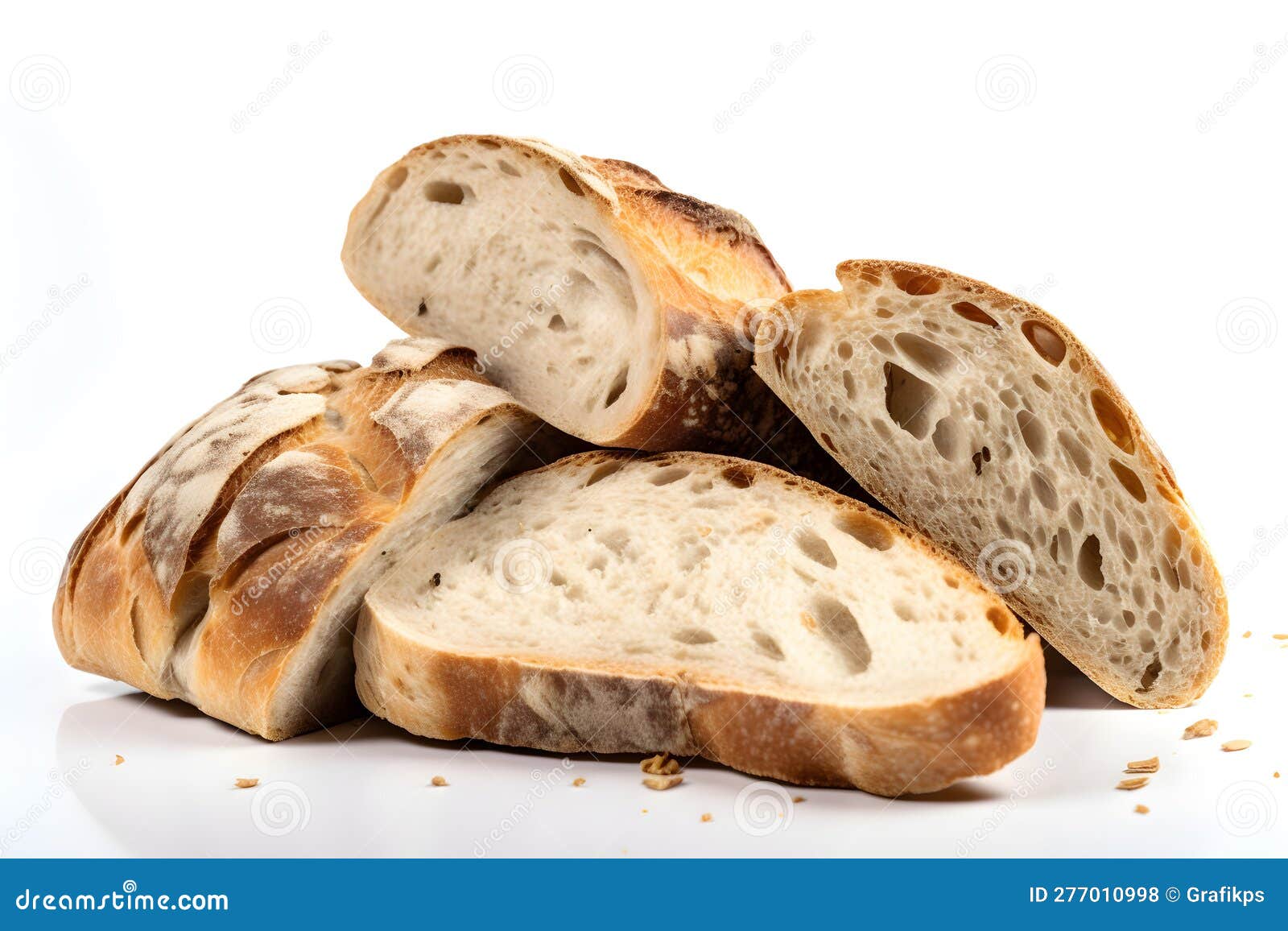 Composition of Bread and Bread Slices on a Light Background. Bread is a ...