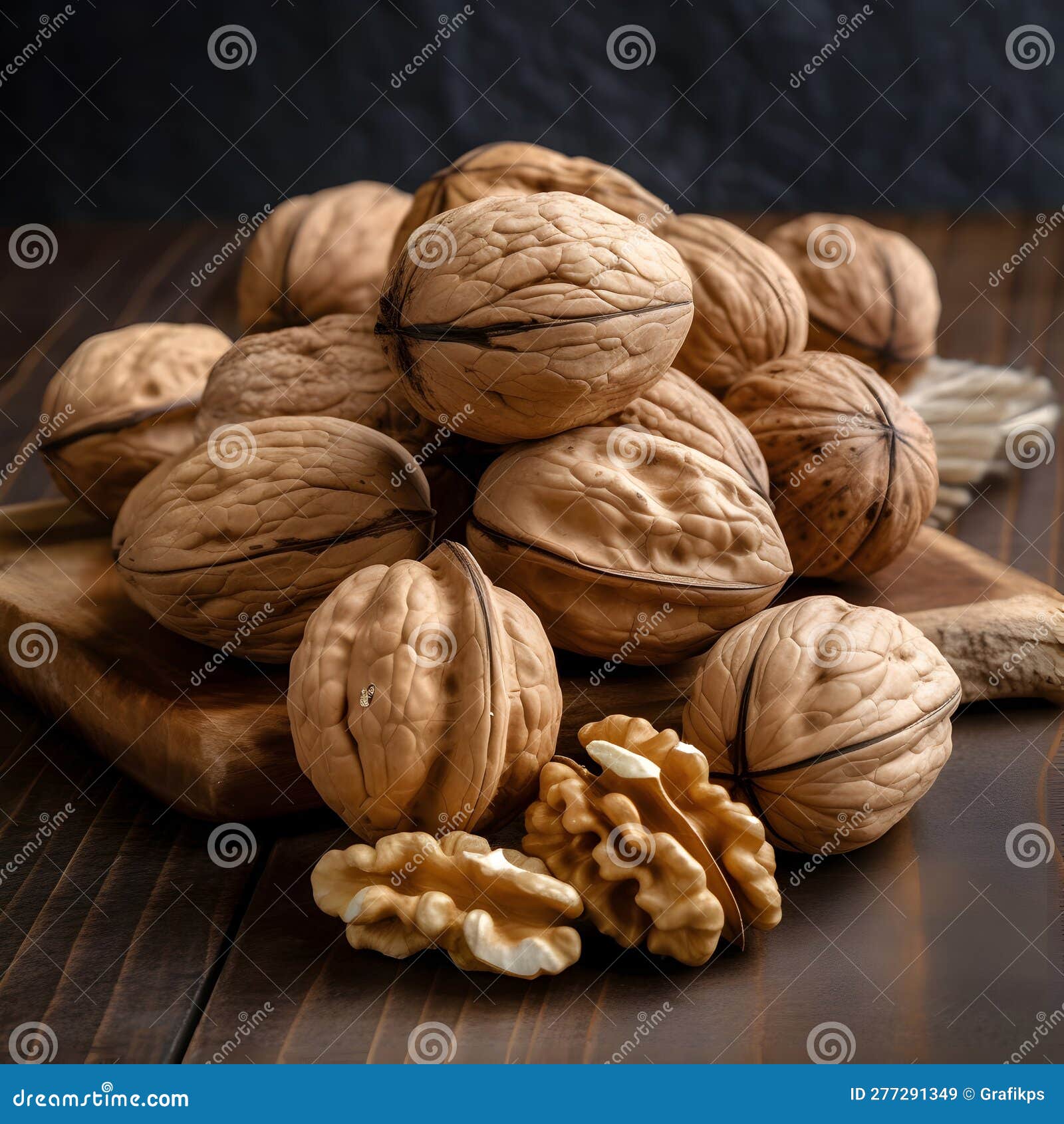 Several Walnuts Arranged on a Dark Background. these Walnuts Have an ...