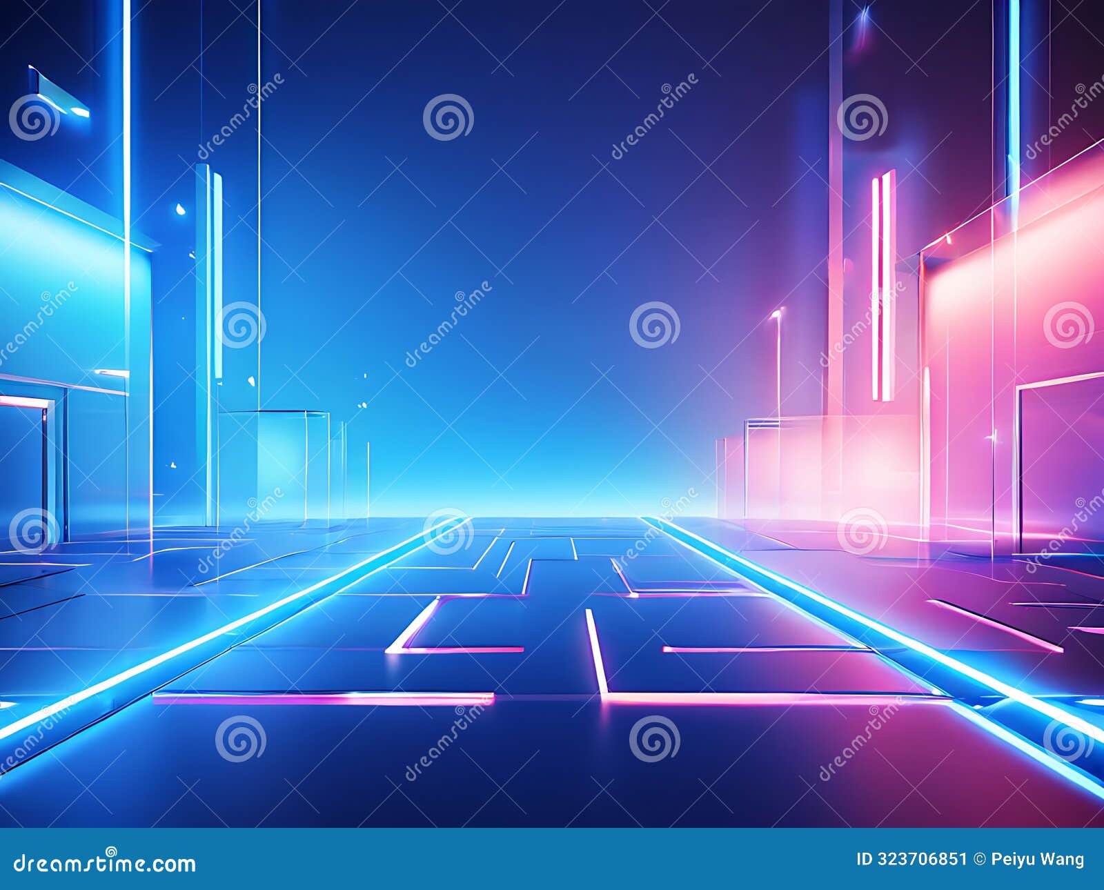 Graphic Design Background of Tech Scene or Neon Light Blue Generative ...