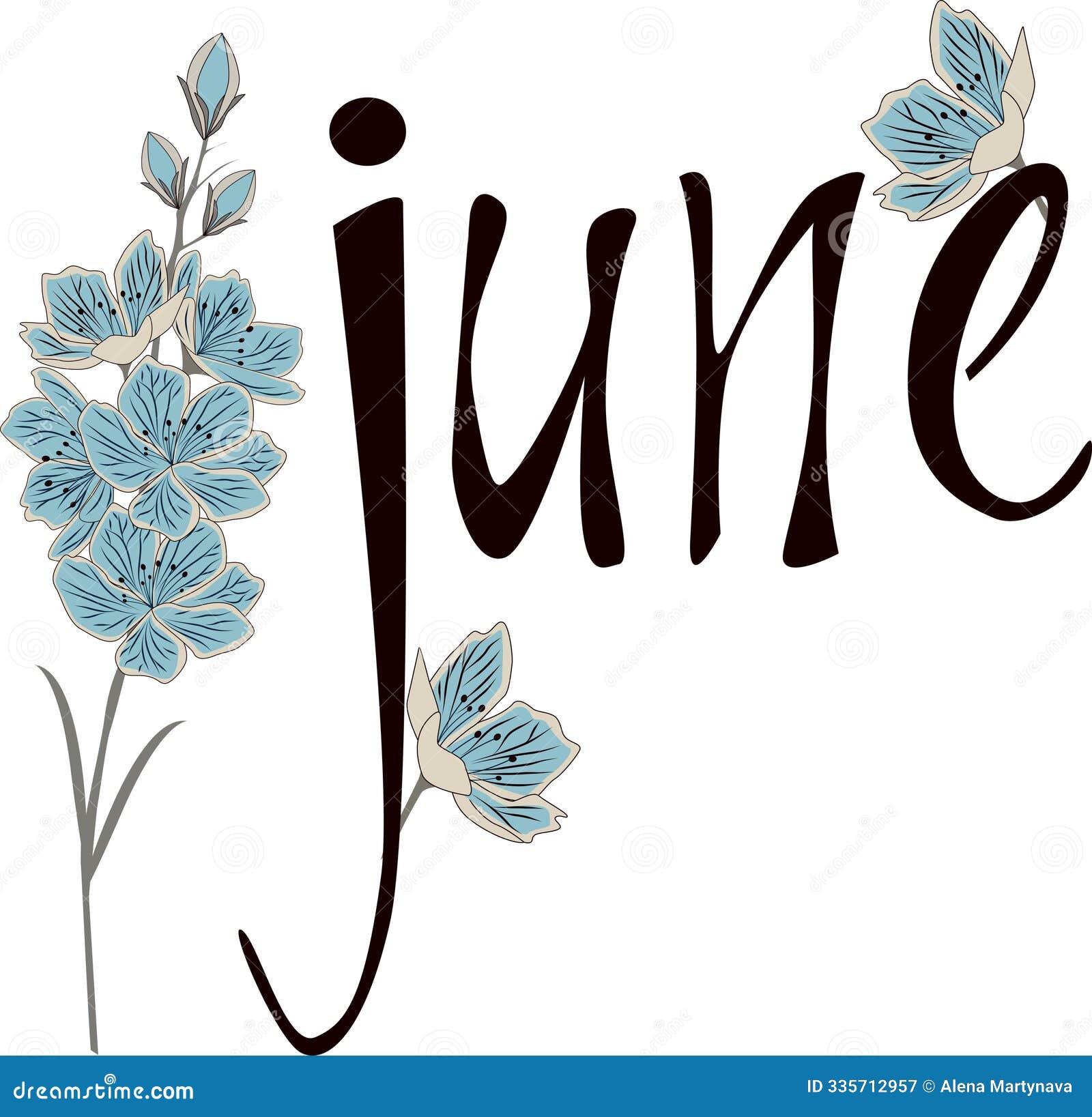 Set Vector Lettering of Month. Handwritten Modern Black Outline ...