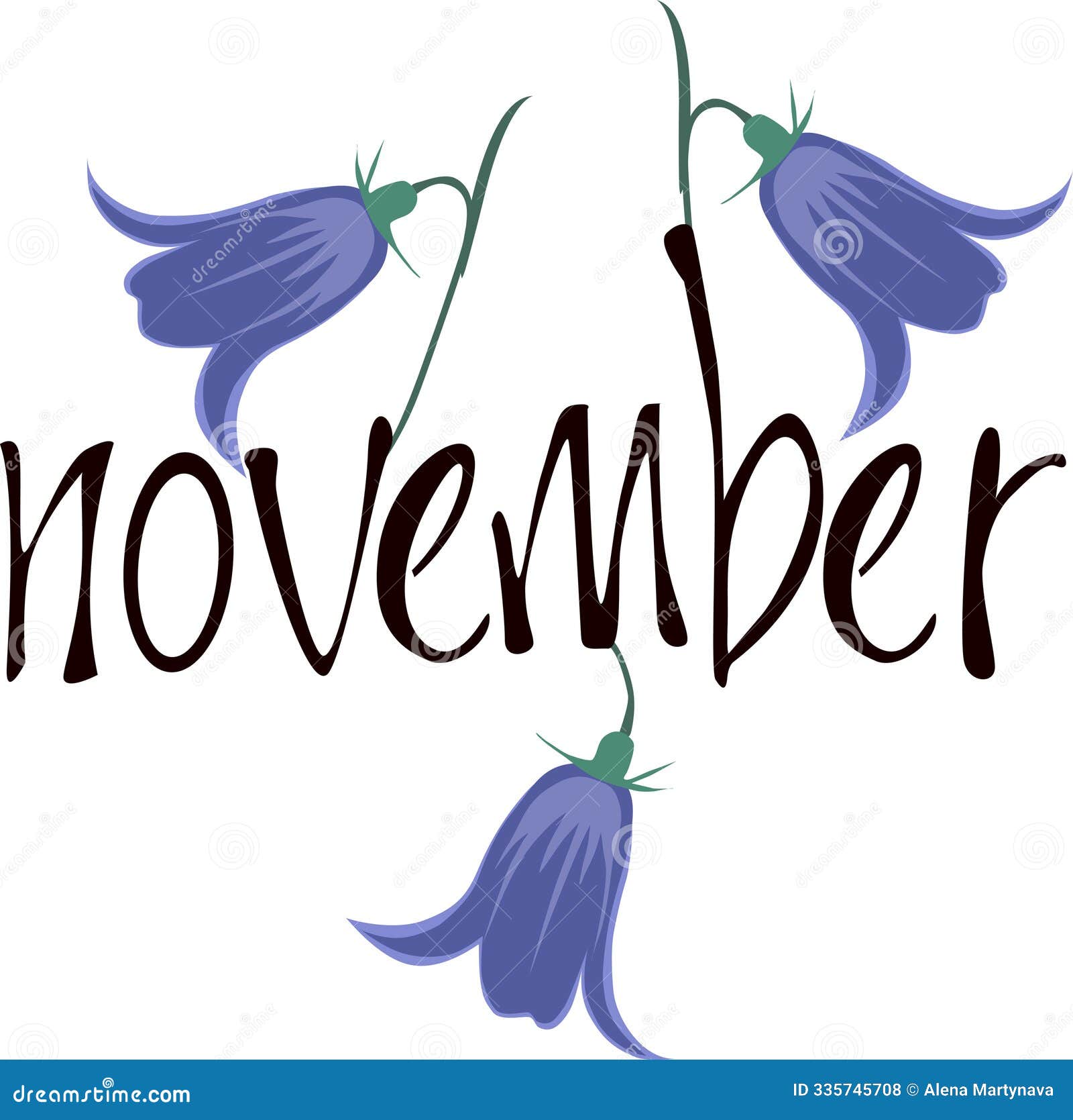 Set Vector Lettering of Month. Handwritten Modern Black Outline ...