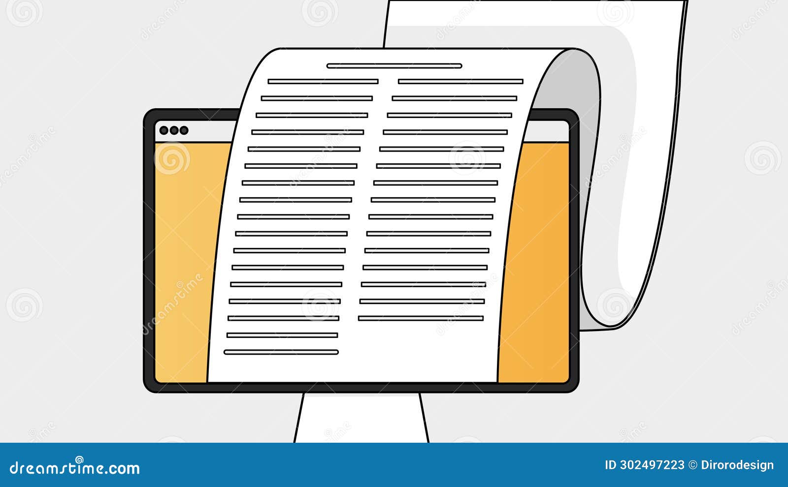 Graphic Design of a Computer Monitor with Document Flowing Out Stock ...