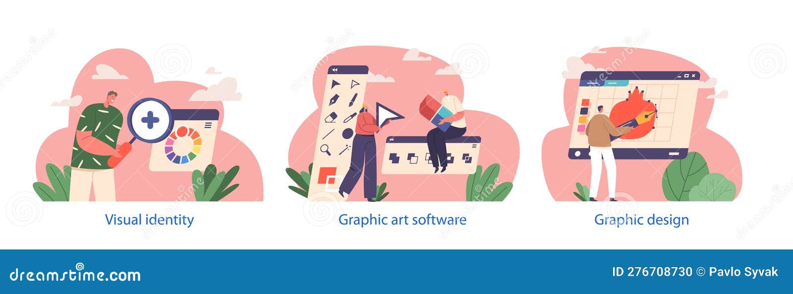 Graphic Design Creative Profession Concept with Tiny Male and Female ...