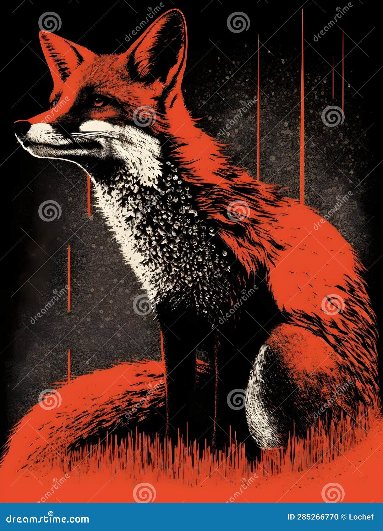 Graphic Design of a Cute Fox Black Red and White Stock Illustration ...