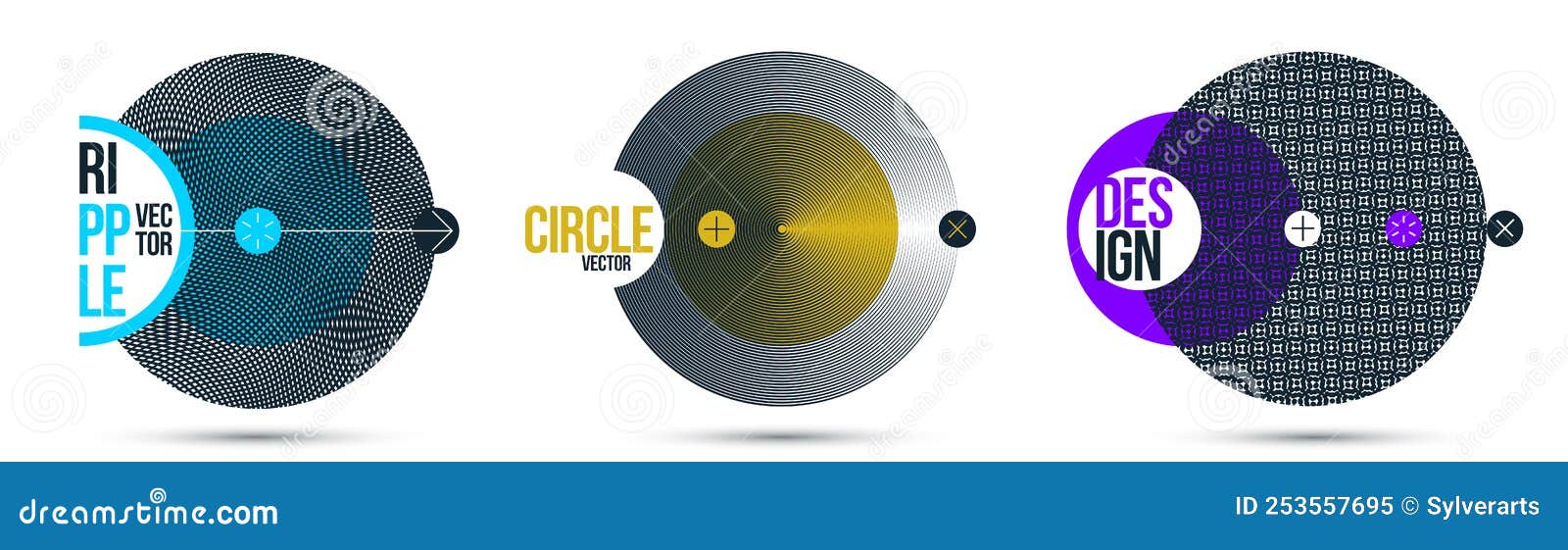 Graphic Design Elements Vector Set, Moire Trendy Layouts with Circles ...