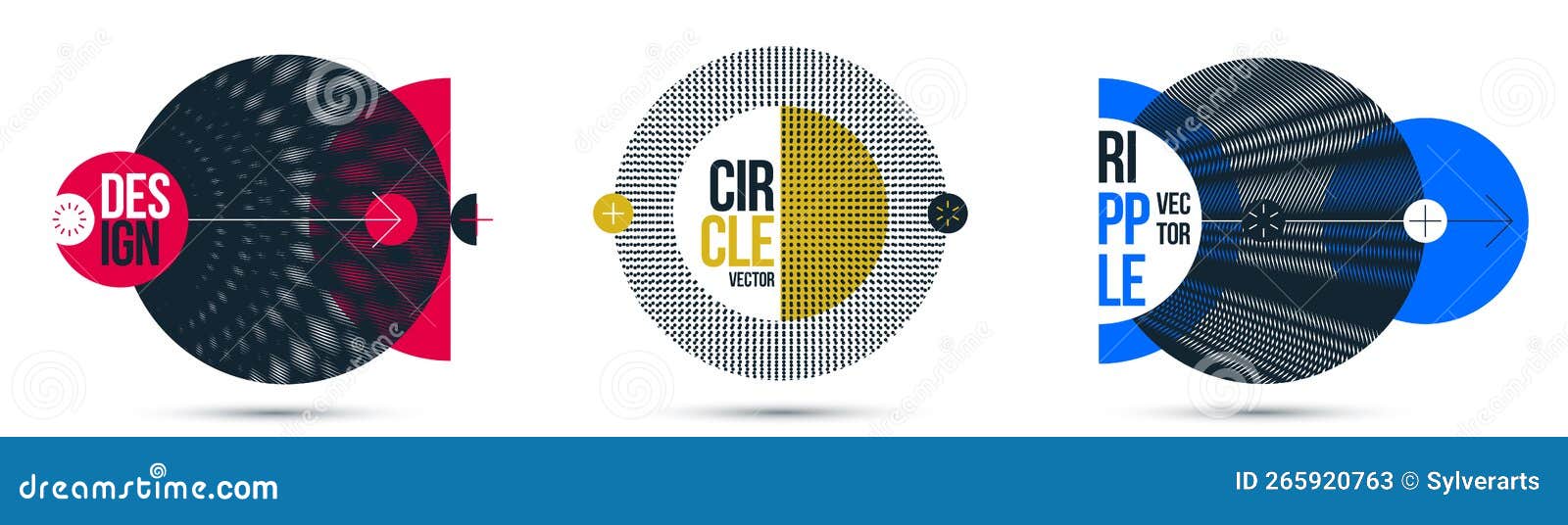 Graphic Design Elements Vector Set, Moire Trendy Layouts with Circles ...