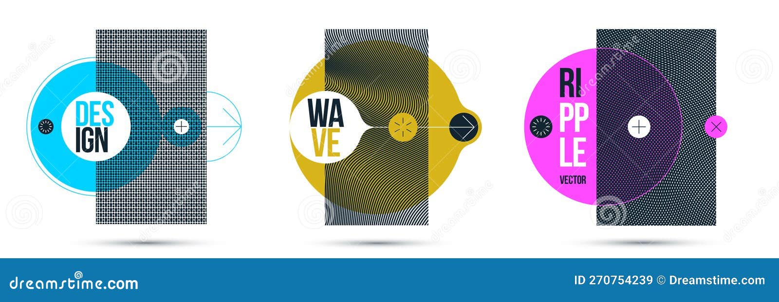 Graphic Design Elements Vector Set, Moire Trendy Layouts with Circles ...
