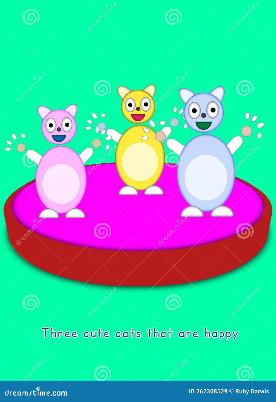 A Graphic Design in the Form of Three Cute Cats Having Fun on a Stage ...