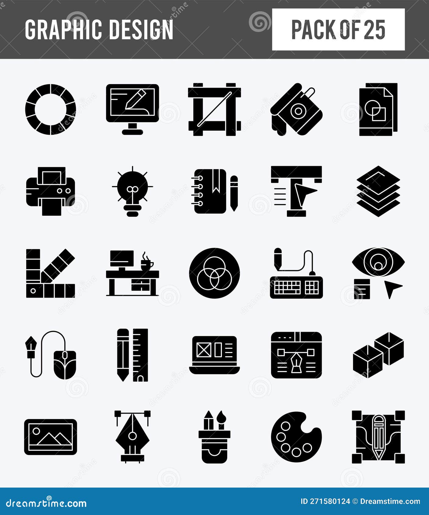 25 Graphic Design Glyph Icon Pack. Vector Illustration Stock Vector ...