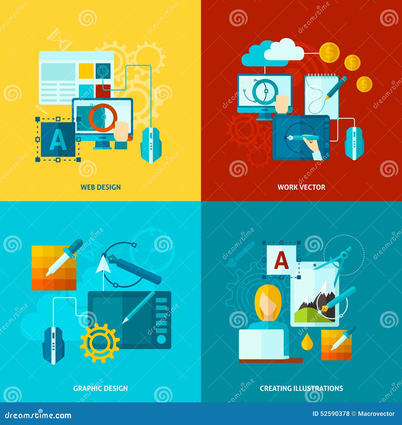 Graphic Design Icons Flat stock vector. Illustration of graphic - 52590378