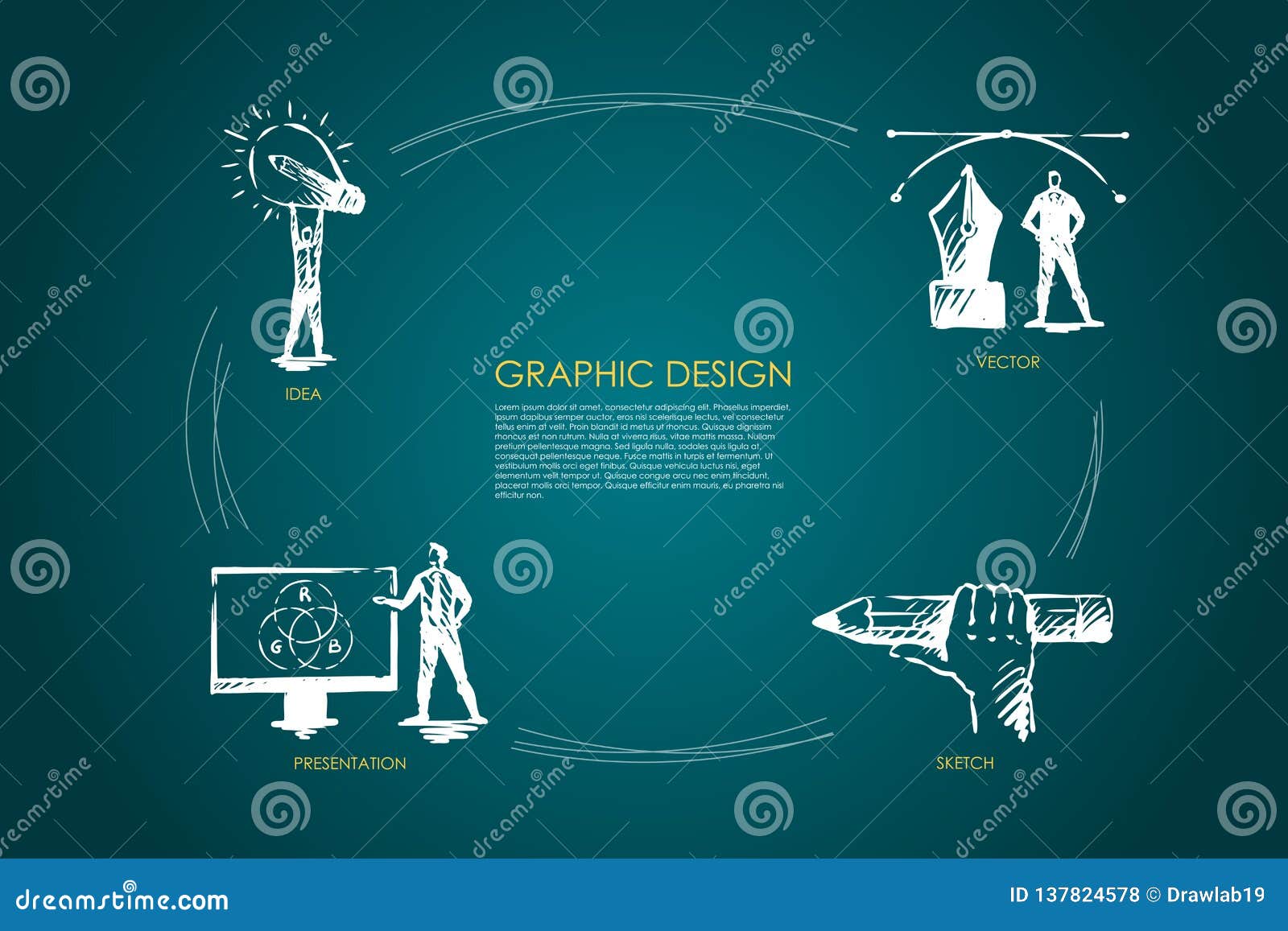 Graphic Design - Idea, Sketch, Presentation, Vector Concept Set Stock ...