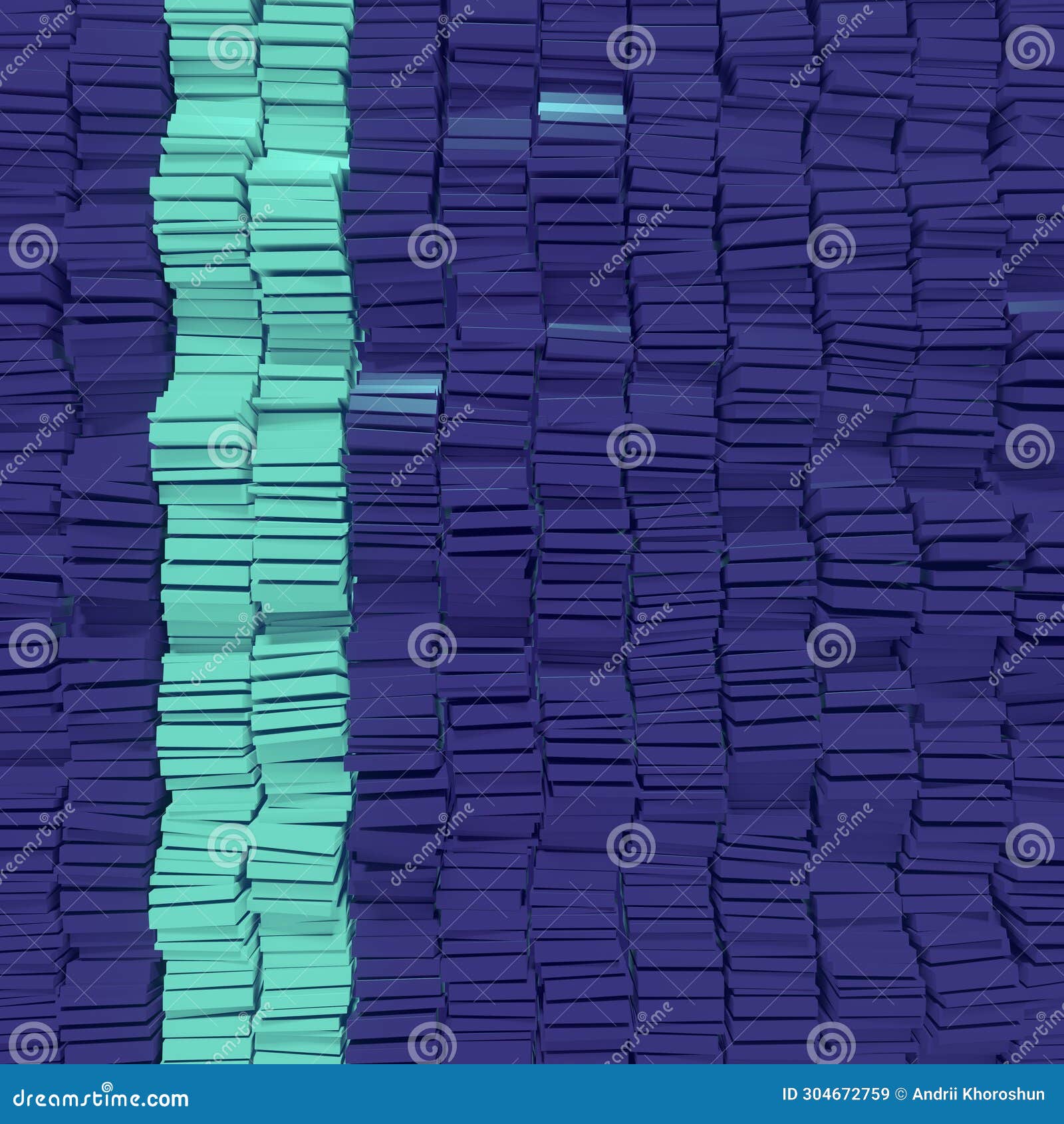 A Graphic Design of a Large Number of Blue and Green Rectangles. 3d ...