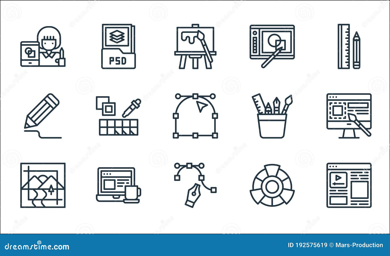 Graphic Design Line Icons. Linear Set Stock Vector - Illustration of ...