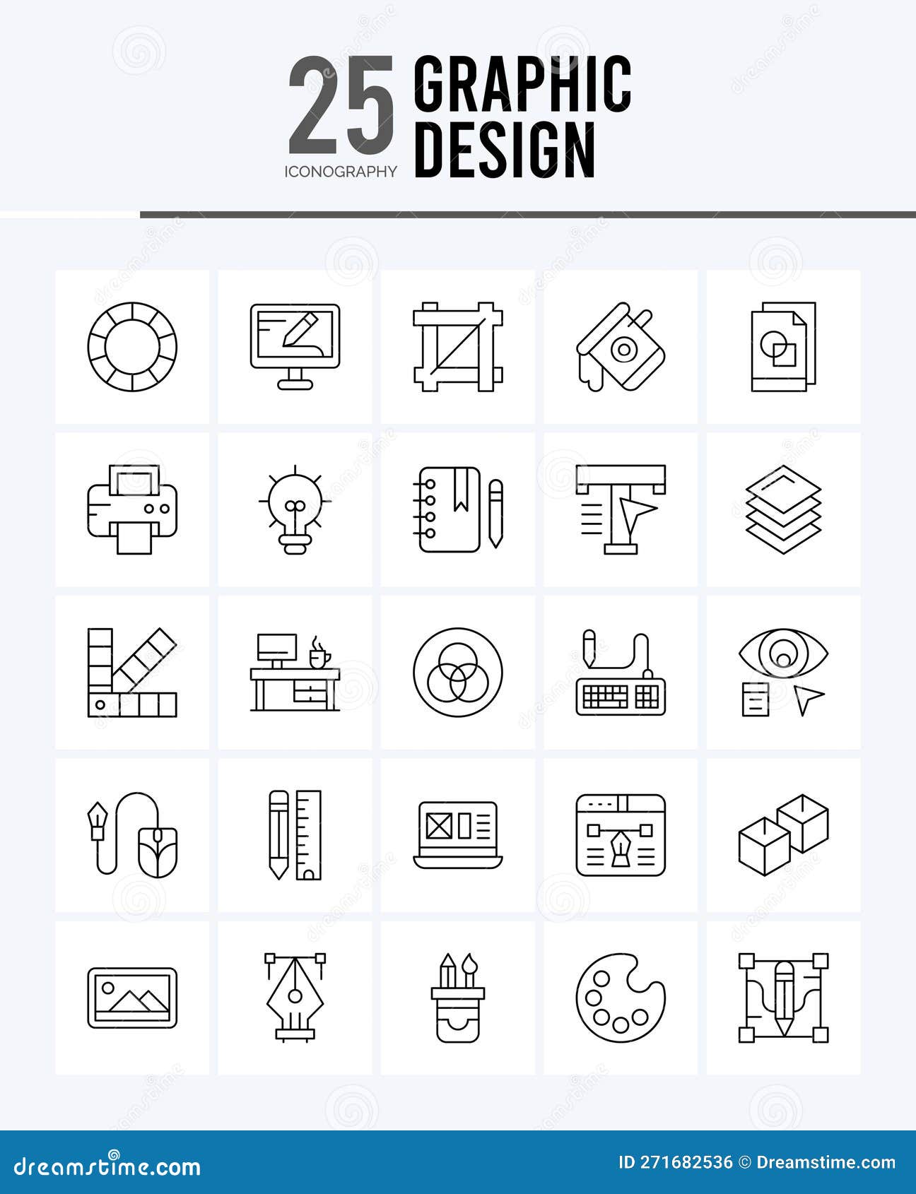 25 Graphic Design Outline Icons Pack Vector Illustration Stock Vector ...