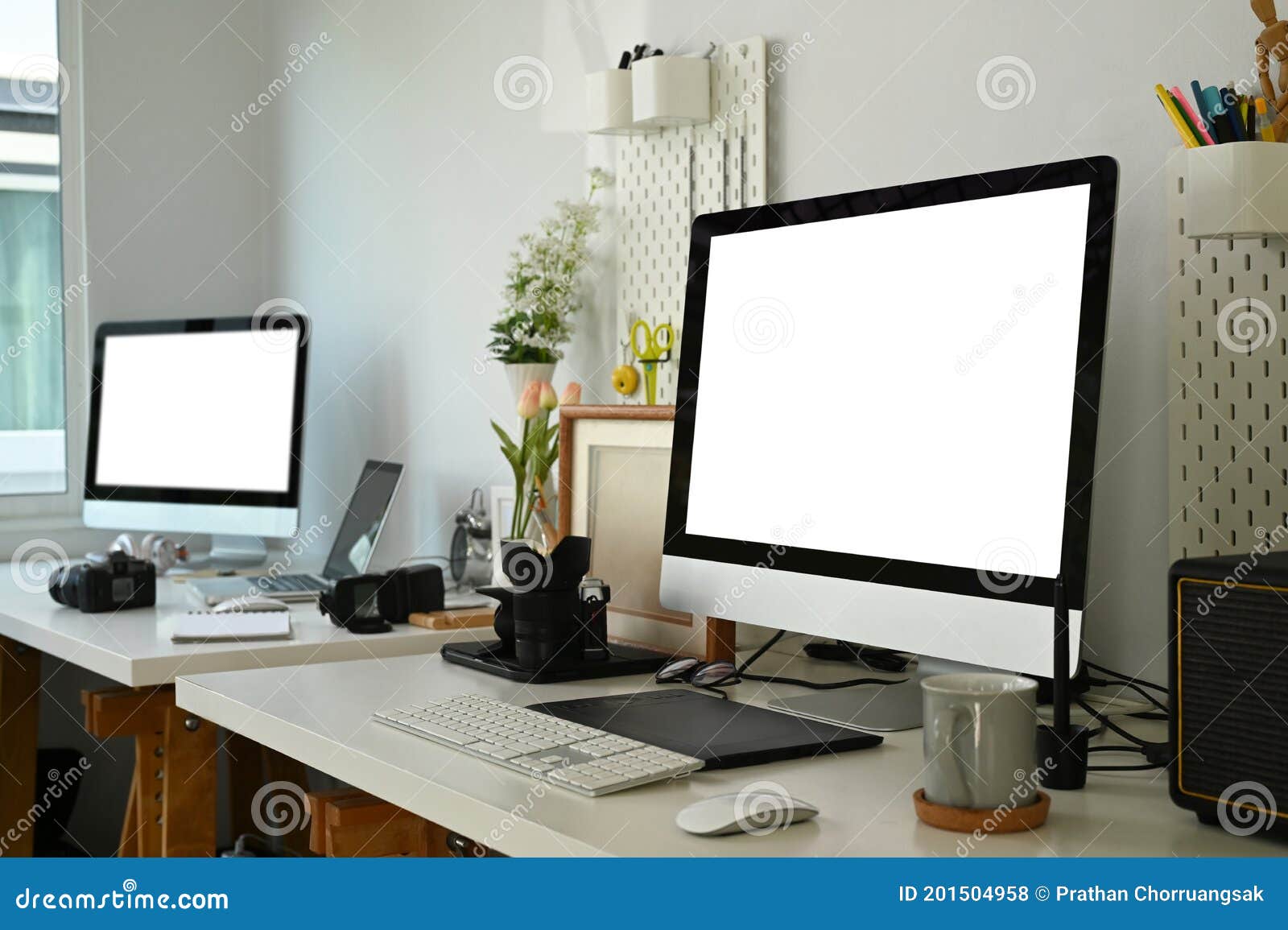 Graphic Design or Photographer Work Station with Blank Screen Desktop ...
