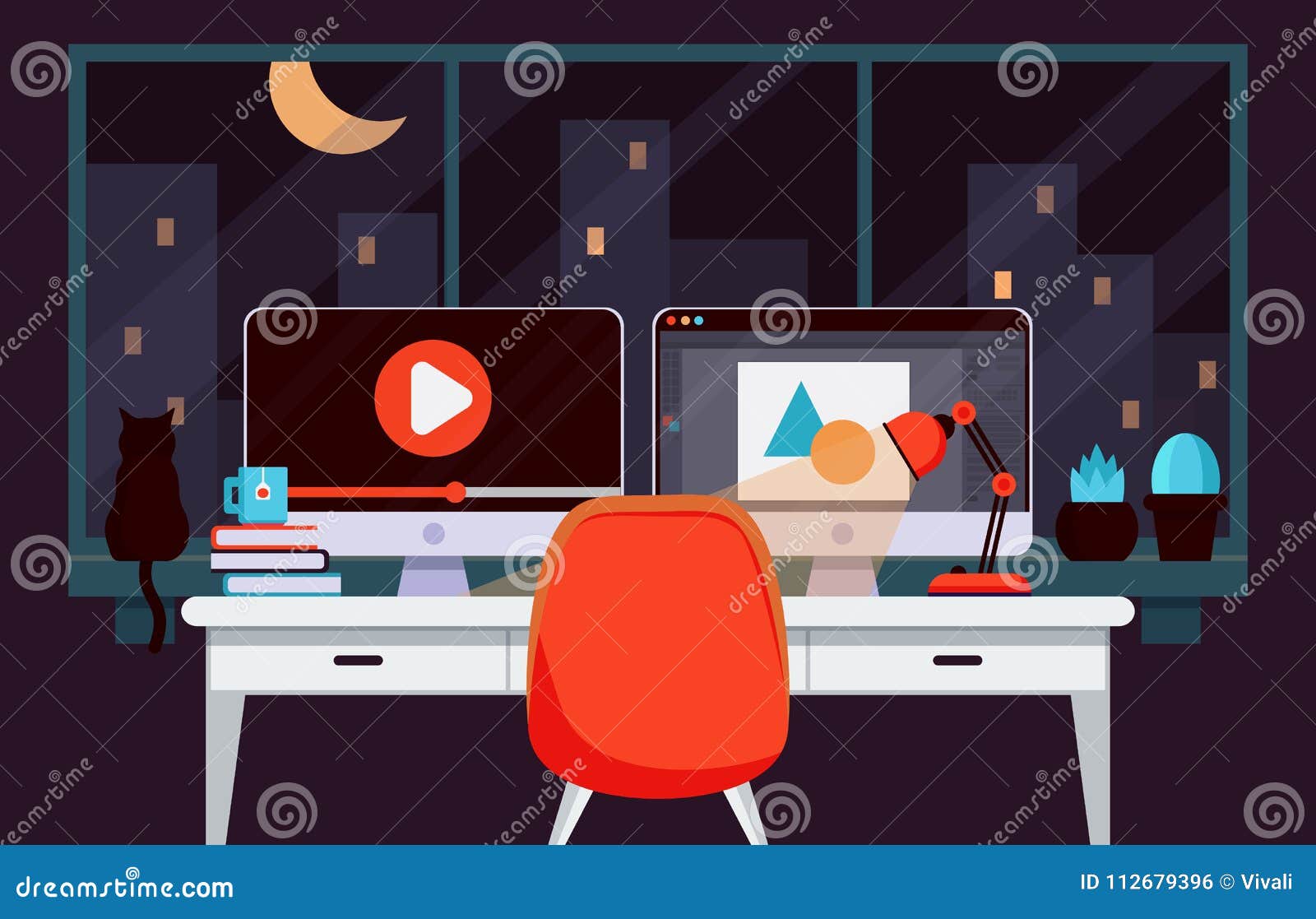 Vector Flat Design Workspace Illustration. Working with Graphic Editor ...