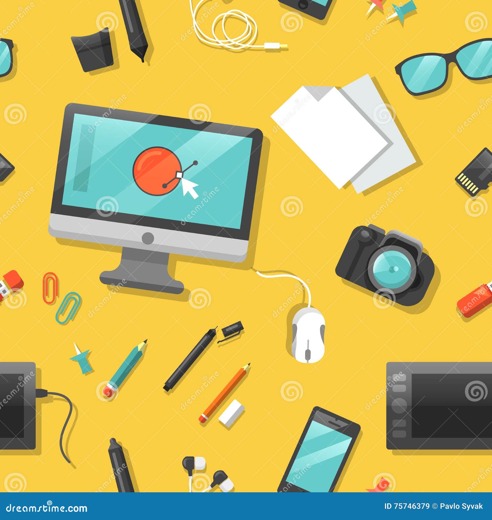 Graphic Design Seamless Pattern with Computer and Digital Tools Stock ...