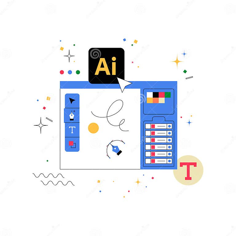 Graphic Design Software Interface in Flat Vector Illustration ...