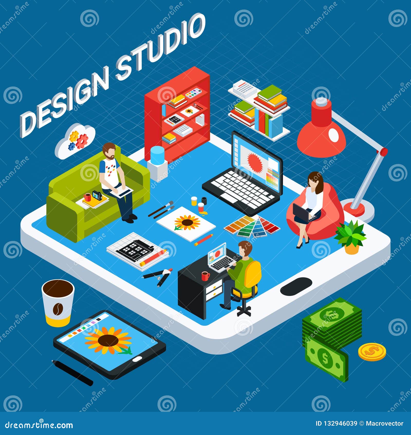 Graphic Design Studio stock vector. Illustration of books - 132946039