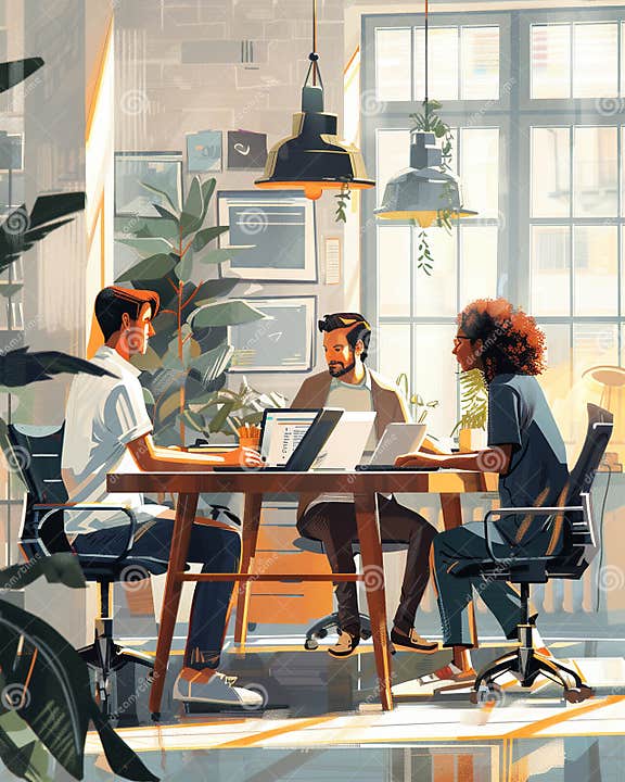 Graphic Design Team Working on a Project, Diverse Group, Bright and ...