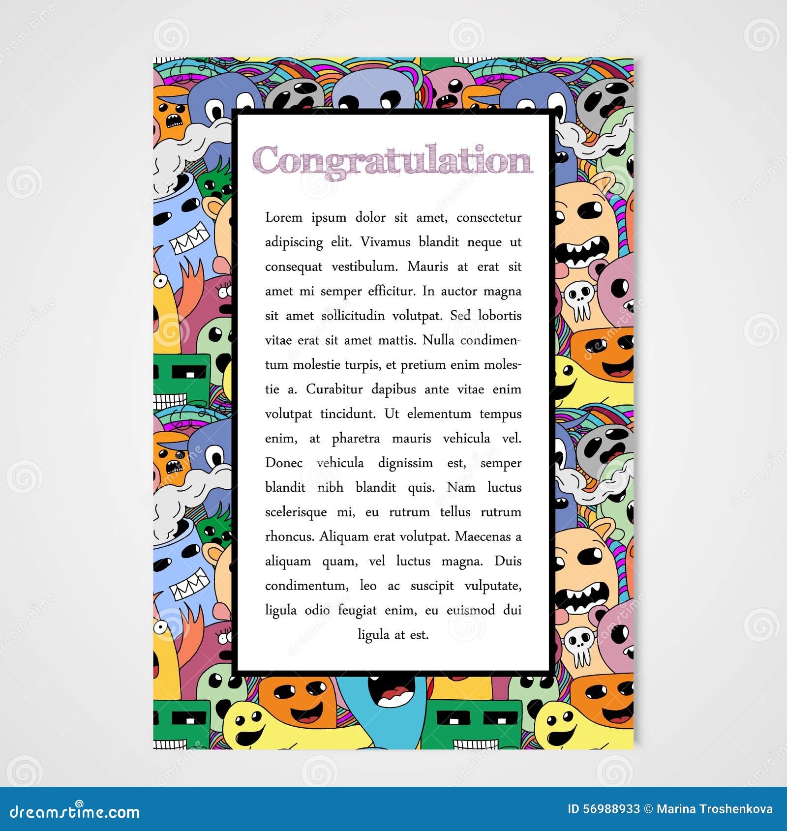 Graphic Design Template Document with Abstract Monsters. Stock Vector ...