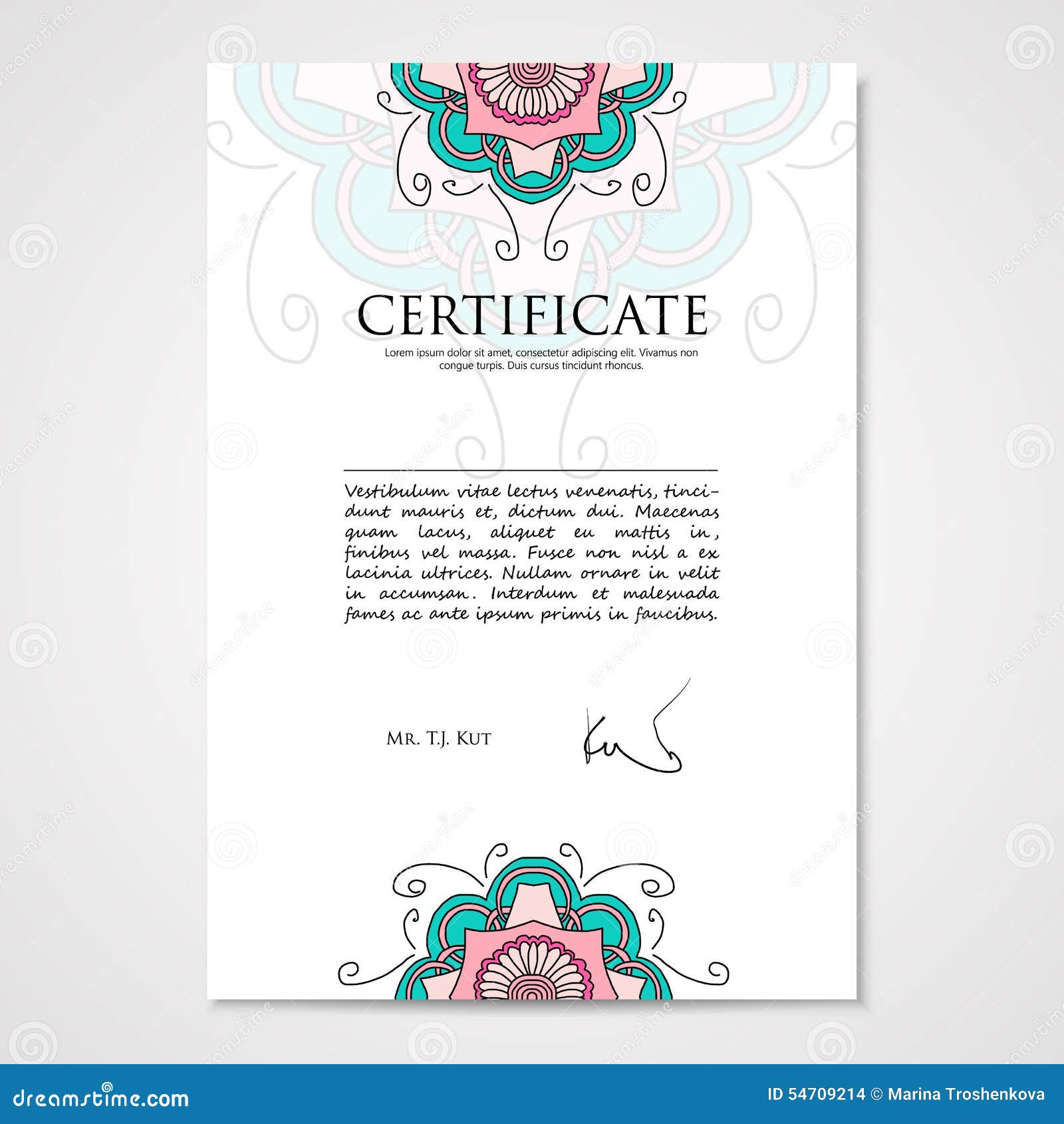 Graphic Design Template Document with Floral Hand Drawn Ornament Stock ...