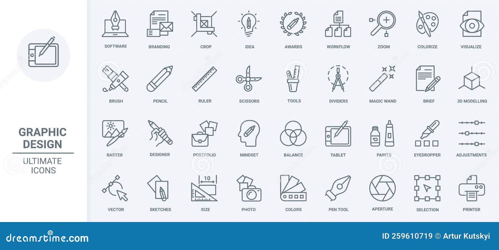 Graphic Design Thin Line Icons Set, Software and Tools To Visualize ... Graphic Design Thin Line Icons Set, Software and Tools To Visualize ...