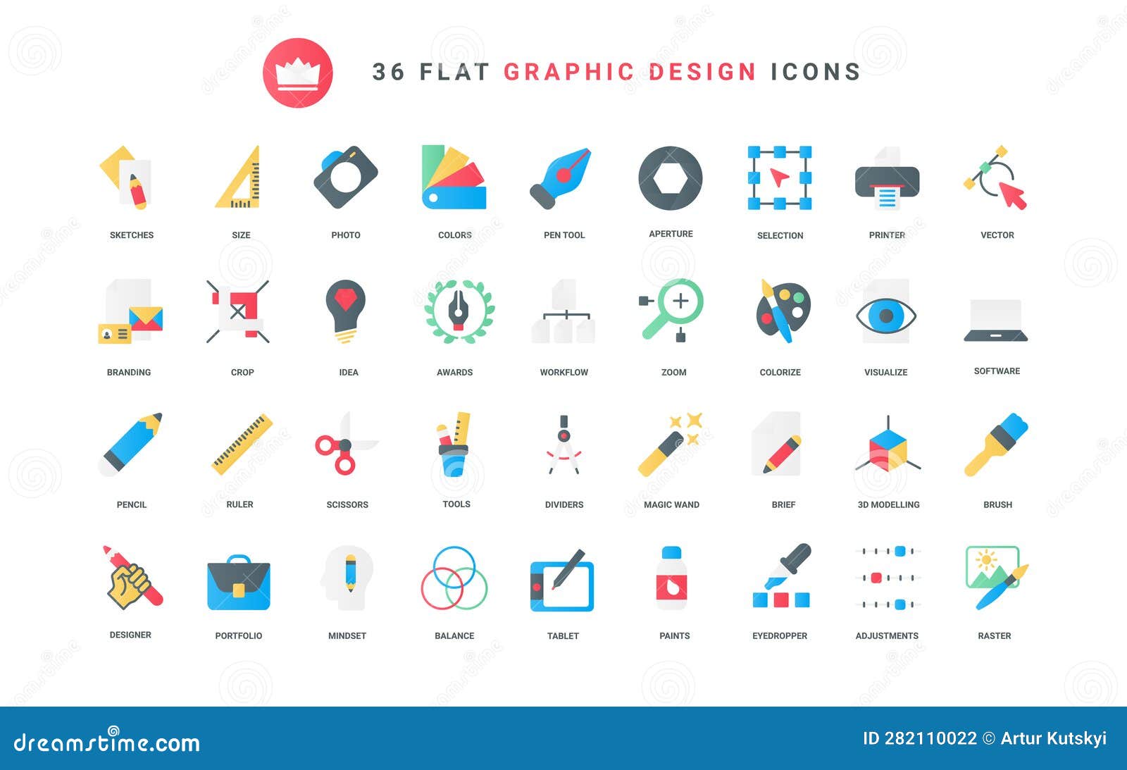 Graphic Design Trendy Flat Icons Set, Software and Tools To Visualize ...
