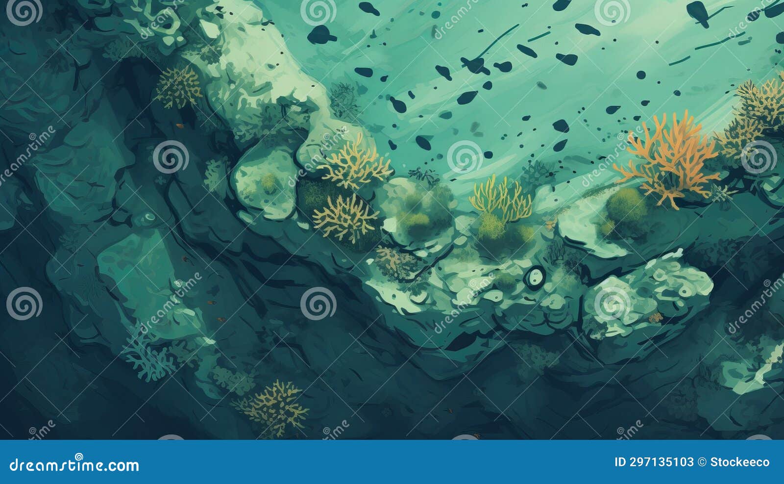 Mystical Reef Wallpaper: Birds-eye-view Illustration with Eroded ...